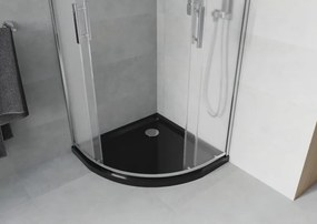 Mexen Rio, čtvrtkruhový sprchový kout s posuvnými dveřmi 90 x 90 cm, 5mm sklo námraza, chromový profil + černá sprchová vanička, 863-090-090-01-30-4170