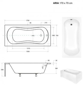 BESCO Obdélníková vana ARIA PLUS Nožičky k vaně - S nožičkami, Rozměr vany - 170 × 70 cm - VANARIA170PLUS+OLVPINOZ