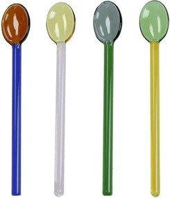 Skleněné dlouhé lžičky v sadě 4 ks pro 4 osoby Rainbow – Brandani