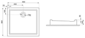 Polimat Kompaktní obdélníková akrylátová sprchová vanička Goliat 1 90x80 (100x80, 100x90, 120x80, 120x90) Barva: Bílá, Rozměry (cm): 100x90