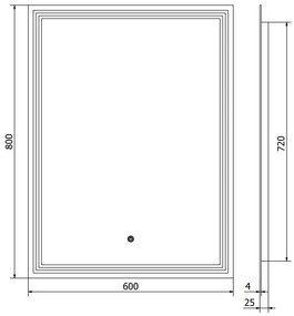 Mexen Taco, LED koupelnové zrcadlo s podsvícením 60x80 cm, 6000K, ochrana proti zamlžování, 9805-060-080-611-00