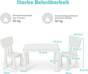 Costway 3 PCS. Kindersitzgruppe Kindertisch mit 2 Stühlen Kindermöbel aus – bílý