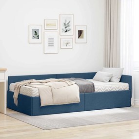 Rohový rám postele s matrací Jiný s čelo 2 ks Modrá textil 3393588