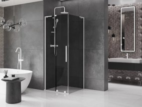 Mexen Velar L, sprchový kout s posuvnými dveřmi 100 x 100 cm, 8mm šedé sklo, bílá matná, 871-100-100-43-20