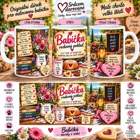 Hrnek pro babičku Babička – rodinný poklad | Dárek od vnoučat 300 ml