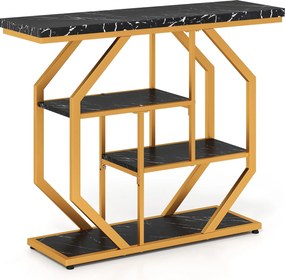 Costway 100 cm konzolový stolek 4patrový moderní s policemi a deskou z černého