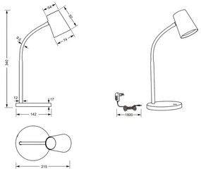 LED stolní lampa Luis, 3stupňový stmívač, šedá