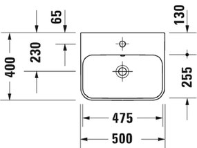 Duravit Happy D.2 Plus - Umyvadlová mísa broušená, 50x40 cm, bez otvoru pro baterii, bílá, 2360500060