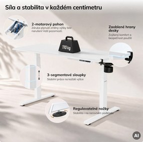 Elektrický stůl s nastavitelnou výškou ergonomický bílý,1600x800 mm: ARIA