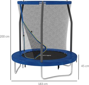 Dětský trampolína SPORTNOW, 1,83m zahradní trampolína s ochrannou sítí, ocelový rám, modrá | Aosom