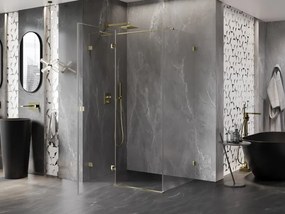 Mexen Lunar T, sklápěcí sprchový kout levý 135 x 80 cm, 8mm čiré sklo, zlatý profil, 834T-135-080-50-00-L