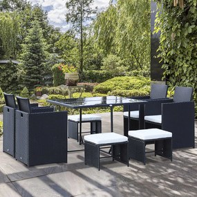 Outsunny sedací souprava 8 osob polyratanová zahradní souprava sedací souprava černá, odolná proti povětrnostním vlivům a robustní pro zahradu terasu…