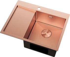 Mexen Exar, 1-komorový nerezový dřez s odkapávačem, pravý, 620 x 480 mm, broušená měď, vzor voština, 6432621005P-65HC