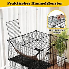Costway Klec pro kočky 3patrový velký výběh pro kočky s houpací sítí 2 žebříky