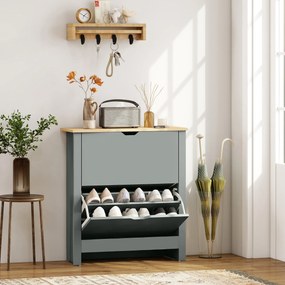 HOMCOM Botník se 2 sklápěcími přihrádkami, nastavitelná přepážka pro 8-12 párů bot, 72 x 26 x 80 cm, světle šedý