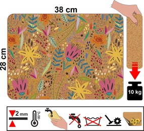 PokojovaDekorace.cz, Korkové prostírání s potiskem - 527, kytky, 38x28 cm, 1 ks