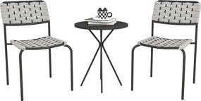 Sada zahradního nábytku Outsunny Poly Rattan, venkovní lounge nábytek pro 2 osoby, 3dílná sedací souprava se 2 stohovatelnými židlemi a stolem, odolný