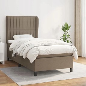 Box Spring Postel S Matrací Textil Taupe Svislé pruhy 90 x 190 cm