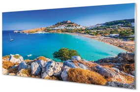 akrylový obraz Řecko pobřeží beach panorama 140x70 cm