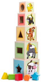 Woody Věž s pěti kostkami Zvířátka, 10,6 x 41 cm