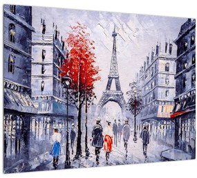 Skleněný obraz uličky v Paříži, olejomalba (70x50 cm)