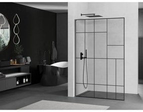 Mexen Kioto L, sprchová zástěna Walk-In 70 x 200 cm, 8mm čiré sklo černý vzor, ​​grafitový profil, 800-070-103-95-78
