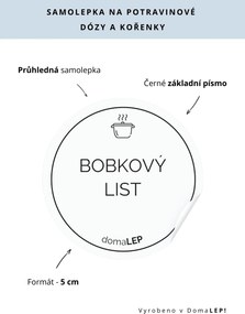Samolepka na kořenky BOBKOVÝ LIST průhledná 5 cm základní písmo