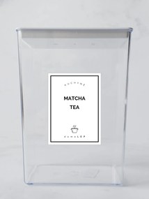 MATCHA TEA – bílá samolepka na dózu, tučné písmo, 6 × 8 cm | DomaLEP