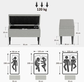 HOMCOM Lavice s úložným prostorem Čalouněná lavice s výklopným víkem v šedém sametovém vzhledu Komoda do obývacího pokoje Ložnice 95 x 38 x 45 cm | A…