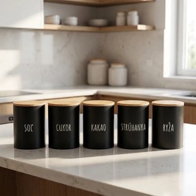 Orion Dóza na potraviny, plechová, černá, s bambusovým víkem, 1,3l,  Soľ SK
