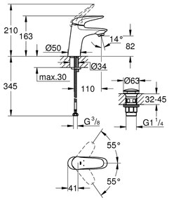 GROHE Wave - Páková umyvadlová baterie, velikost S, chrom 23582001