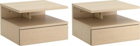 HOMCOM Sada 2 floating nočních stolků s 1 šuplíkem a otevřenou policí pro ložnici 35x32x22,5 cm Dub | Aosom