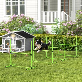 PawHut Agility set pro psy 4dílné výškově nastavitelné agility vybavení se 4 překážkami Přepravní taška 99 x 65 x 94 cm zelená