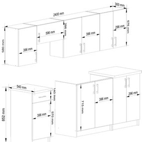 Kuchyňská linka LIMA 2.4 m bílá / dub sonoma