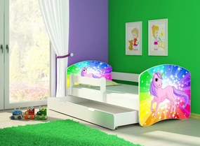 Dětská postel - Poník jednorožec duha 2 180x80 cm + šuplík bílá