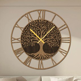 dřevo života Nástěnné hodiny STROM Zvolte barvu dekoru: Horský dub-Wenge, Zvolte velikost hodin (cm): 40x40, Barva ručiček: Zlaté