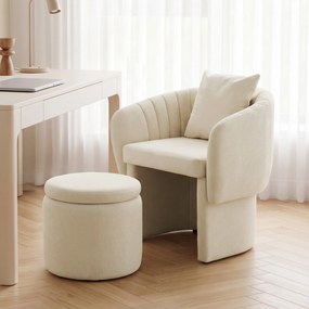 HOMCOM Relaxační křeslo s podnožkou lounge křeslo se zakřiveným opěradlem, područkami, severský čenille čalouněné béžové
