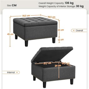 Taburet Yaheetech – šedá, polyester, pěna (266256101678)
