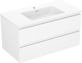 Mexen Rivel, koupelnová skříňka 90 cm s umyvadlem Otis, 2 zásuvky, drážkovaná, bílá matná, 91A20-09047-2-BFF01-W18M01