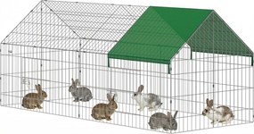 PawHut venkovní/vnitřní výběh pro králíky a slepice se stíněním a kovovou sítí, 180 x 75 x 75 cm, zelený | Aosom
