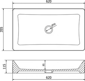 Mexen Nadia, umyvadlo na desku 60 x 35 cm, světle šedá matná, 21616061