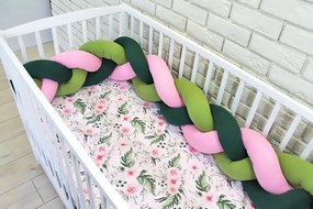 Baby Nellys Mantinel pletený cop s povlečením Květinky - zelená, růžová Velikost povlečení: 135x100