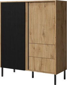 FALCO Vysoká komoda Michel R1 2d2s dub/černé lamely