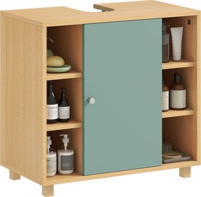 HOMCOM skříňka pod umyvadlo, koupelnový nábytek se 6 otevřenými policemi a dvířky s tlumeným dovíráním 60 x 33 x 57 cm, zelená