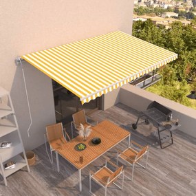 Automatická zatahovací markýza 500 x 350 cm žlutobílá 3069028