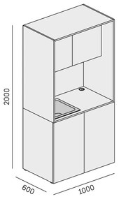 PLAN Kuchyňka NIKA se dřezem a baterií 1000 x 600 x 2000 mm, šedá, levé