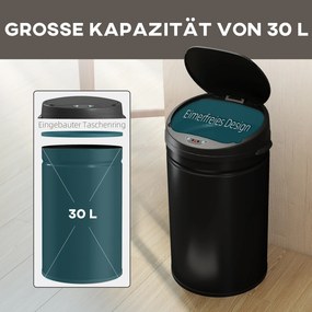 HOMCOM senzorový odpadkový koš o objemu 30 litrů s funkcí jemného zavírání, bezdotykový odpadkový koš z nerezové oceli pro hygienické kuchyně 851-048…