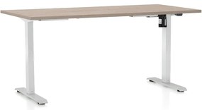 Výškově nastavitelný stůl OfficeTech A, 160 x 80 cm, bílá podnož, dub