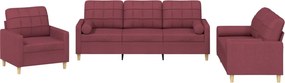 3dílná sedací souprava s polštáři vínová textil 3201264