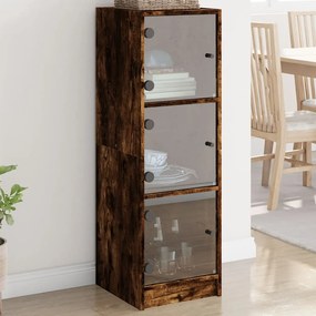 Highboard se skleněnými dvířky kouřový dub 35 x 37 x 109 cm